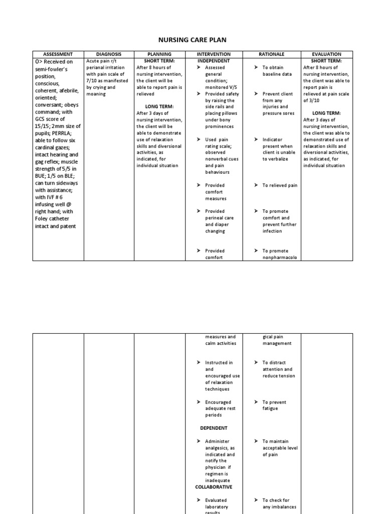 Nursing Care Map Examples