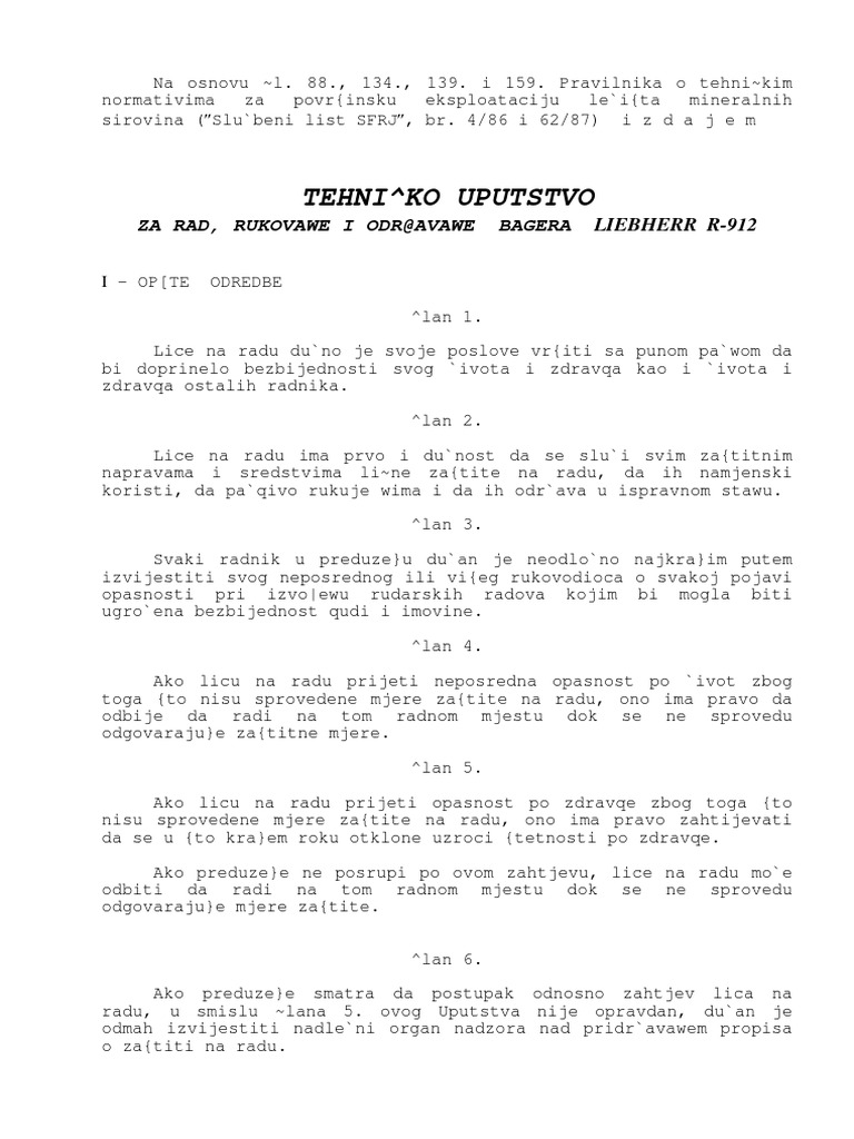 Tehnicko Uputstvo Bager Liebherr | PDF