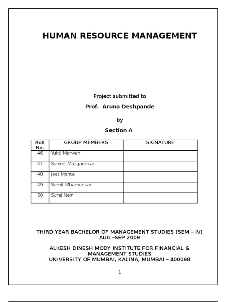 Human Resource Management: Project Submitted To | PDF | Layoff | Employment