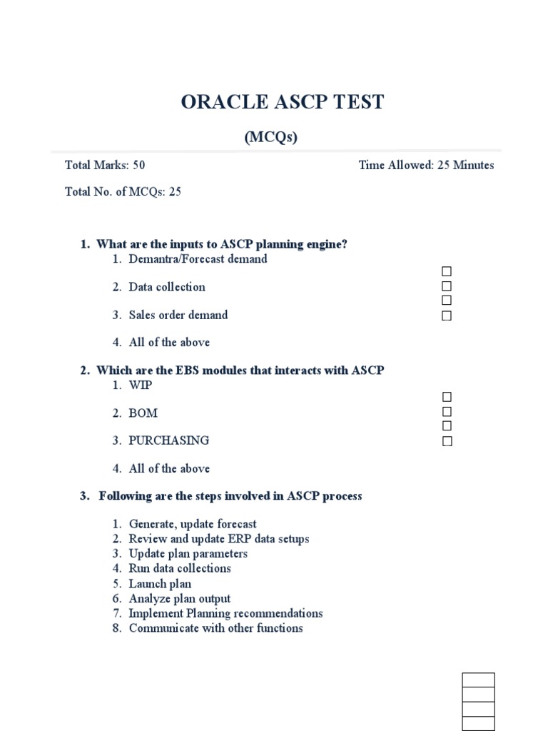 Oracle Ascp Test: MCQS) | PDF | Business | Computing And Information ...