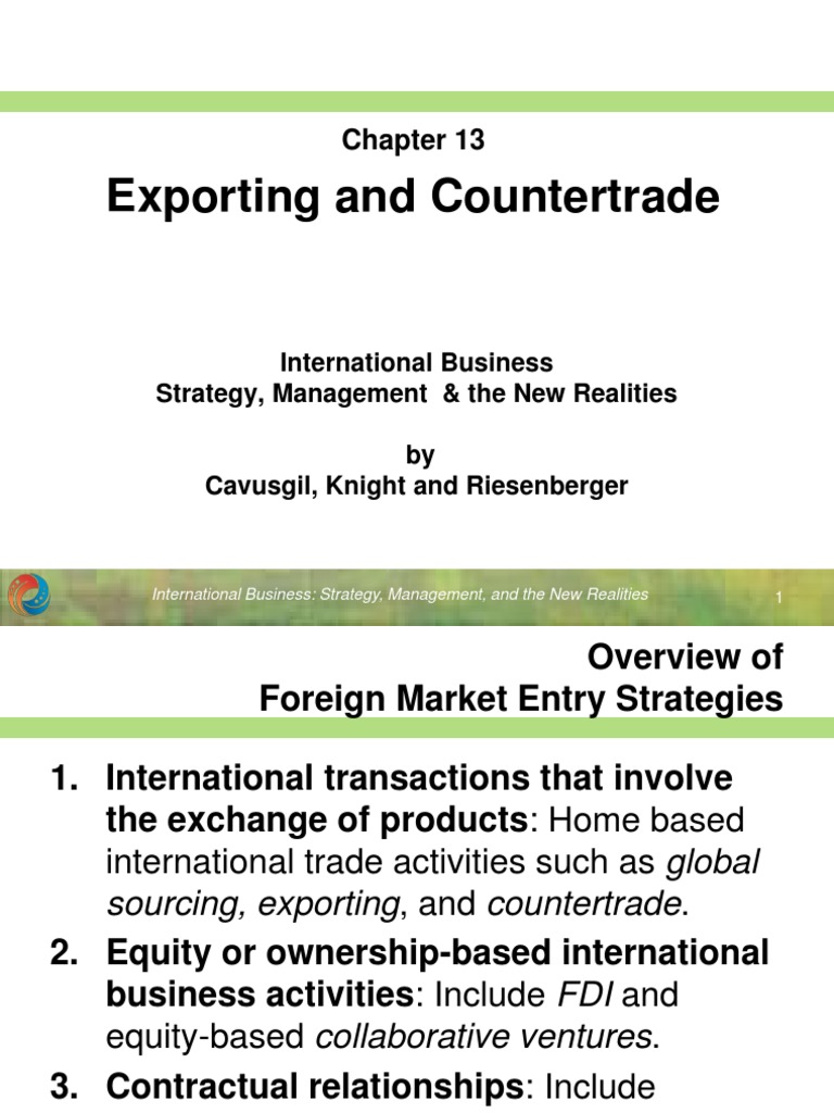 Exporting and Countertrade: A Systematic Approach to Foreign Market ...
