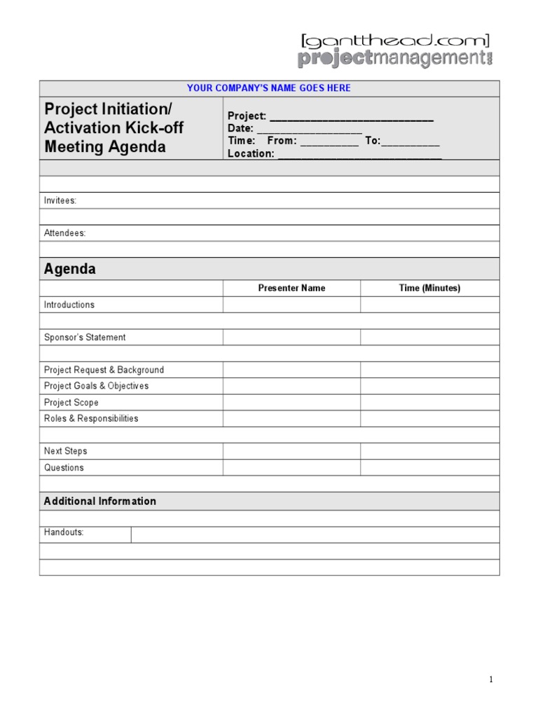 PM Project Initiation Kickoff Agenda | PDF | Career & Growth