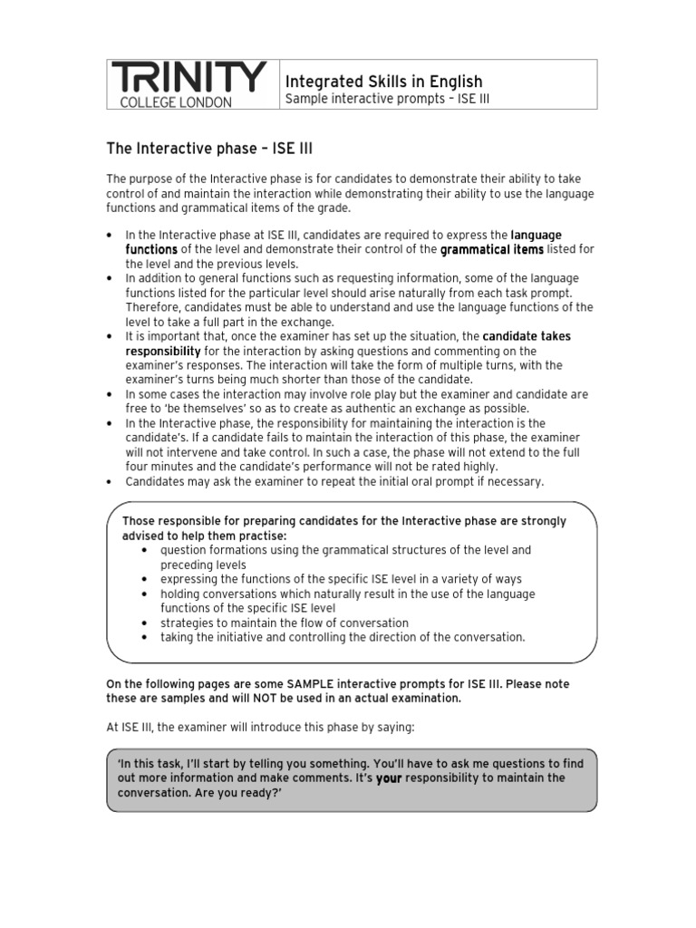 ISE III Sample interactive prompts.pdf | Compasión | Prueba (Evaluación)