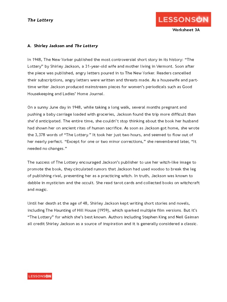 The Lottery Worksheet 3A | PDF