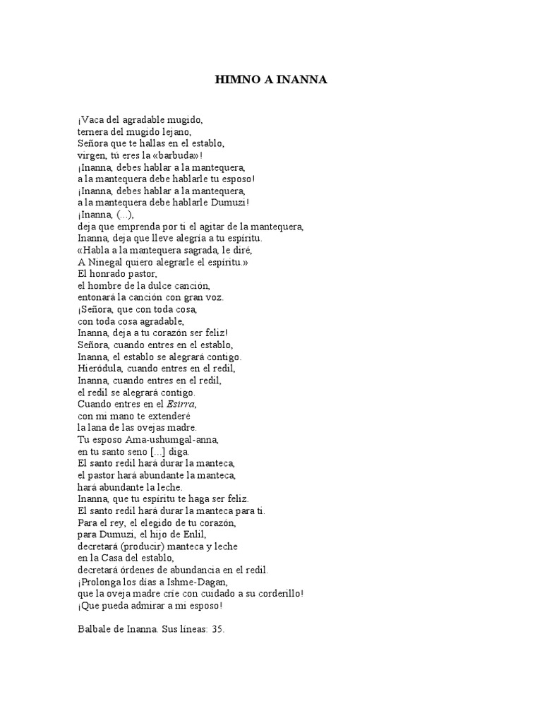 Himno A Inanna | PDF | Cocina, comidas y vino | Poesía