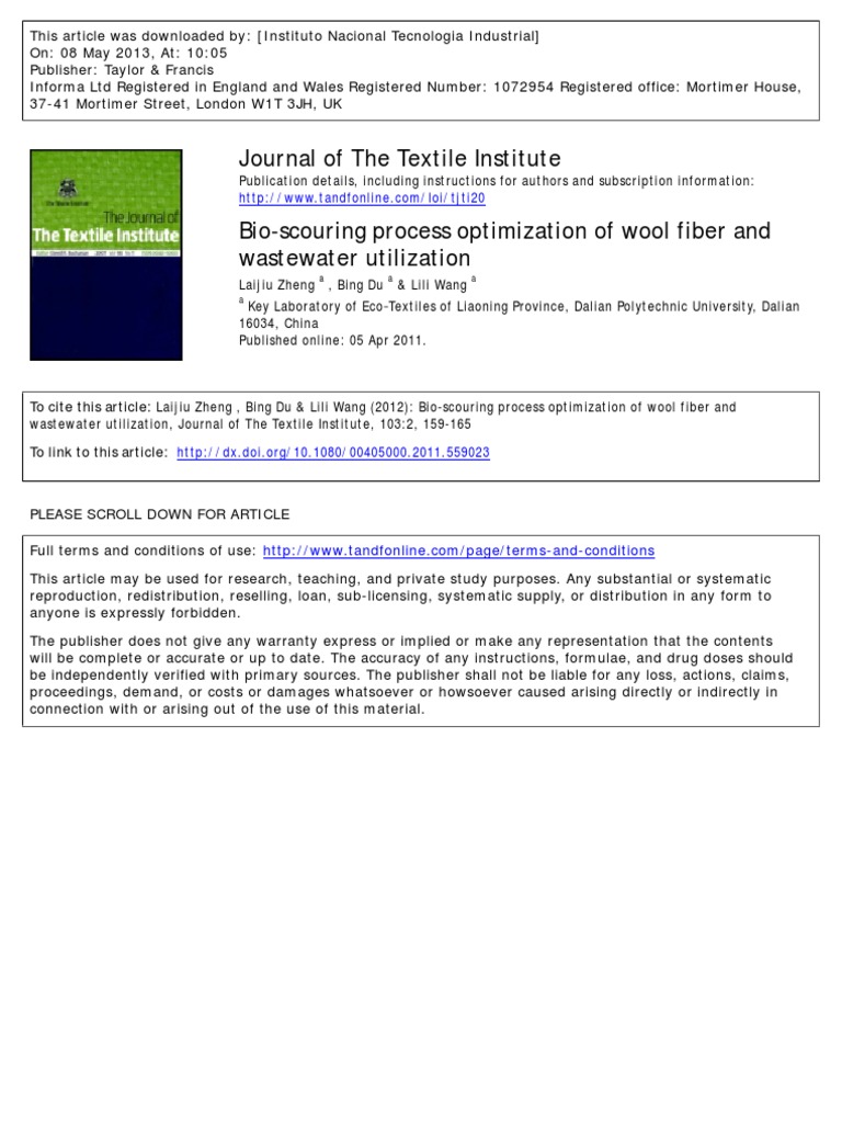 Bio-Scouring Process Optimization of Wool Fiber and Wastewater ...