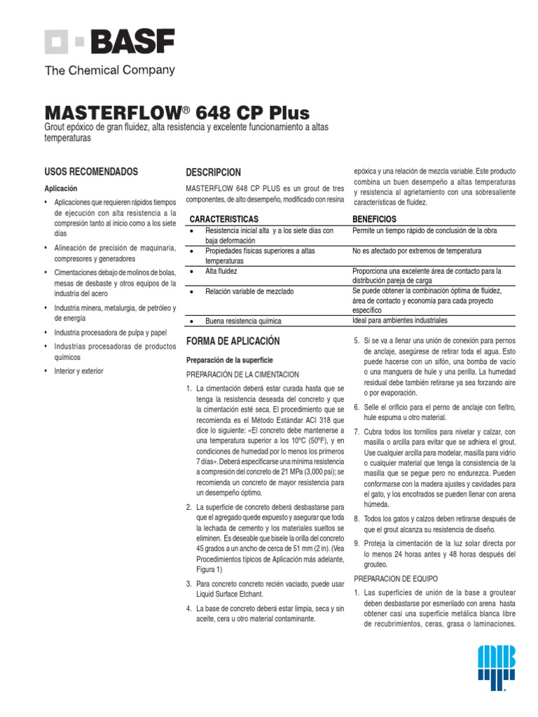 Master Flow 648 CP Plus | PDF | Fundación (Ingeniería) | Agua