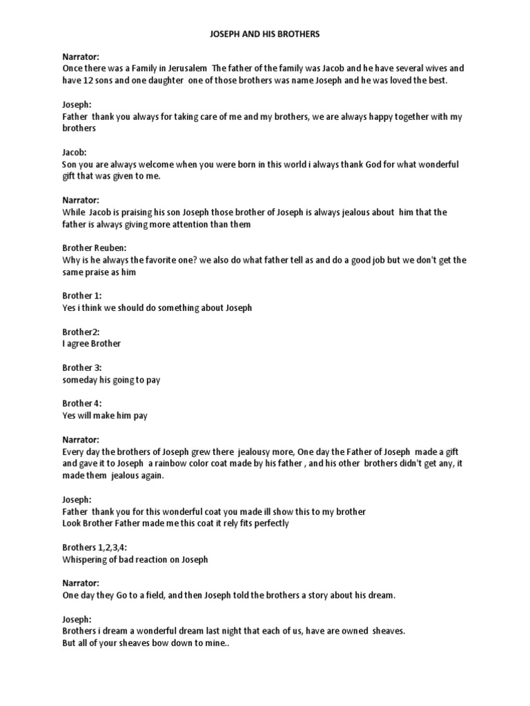 Joseph and His Brothers Script | PDF | Jacob