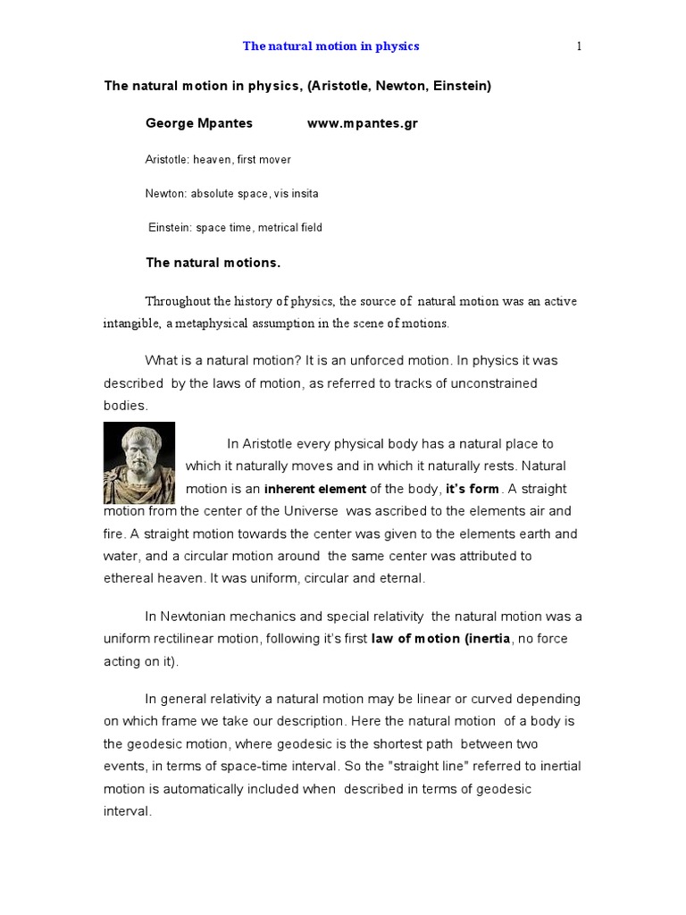 Natural Motion in Physics (Aristotle, Newton, Einstein) | PDF | General Relativity | Force