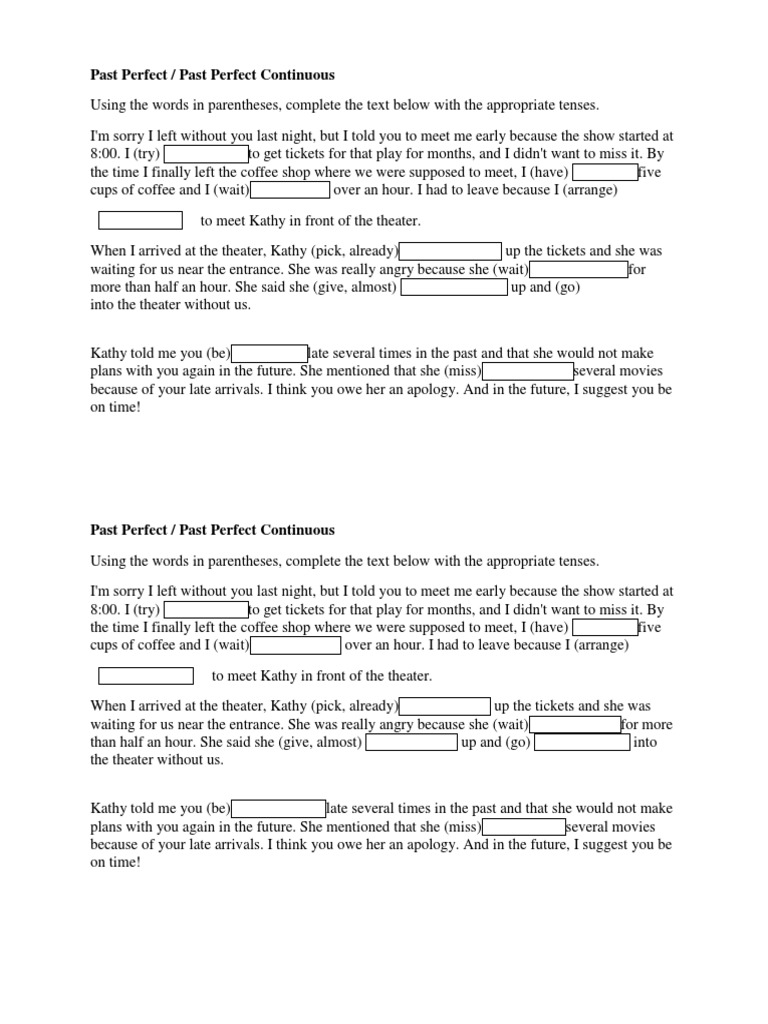 Past Perfect Handout | PDF