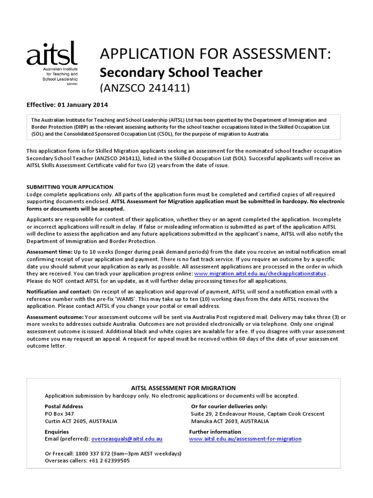 AITSL Secondary School Teacher Application | PDF | International ...