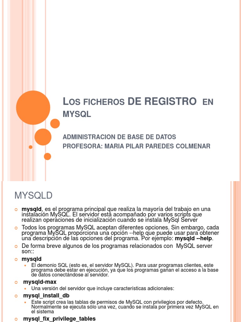 Los Ficheros de REGISTRO en Mysql | PDF | Programa de computadora ...