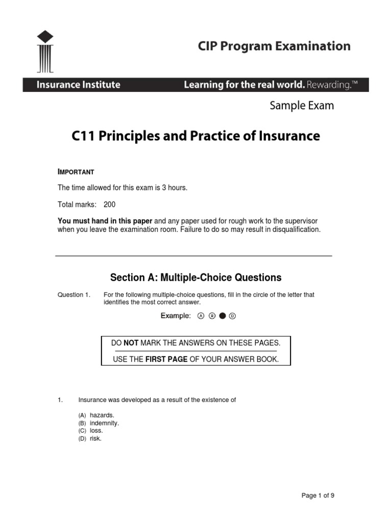 C11 Insurance Principles Exam Sample | PDF | Insurance | Offer And ...