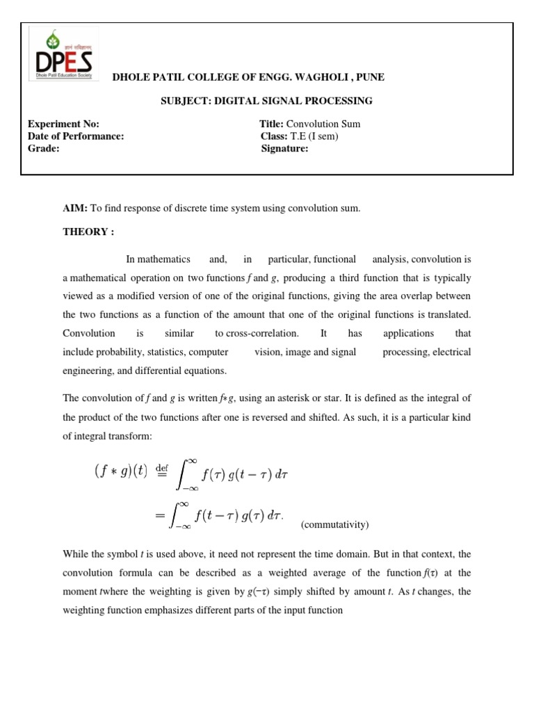 Convolution Sum | PDF | Convolution | Function (Mathematics)
