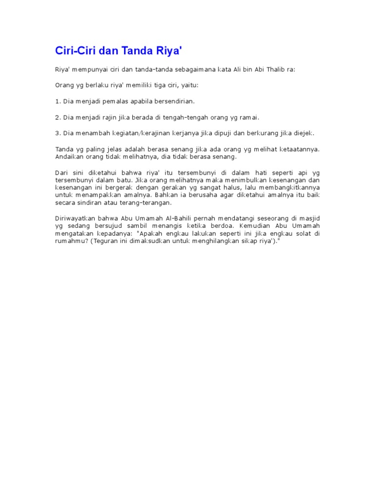 Ciri2 Dan Tanda Riya' | PDF | Agama & Spiritualitas