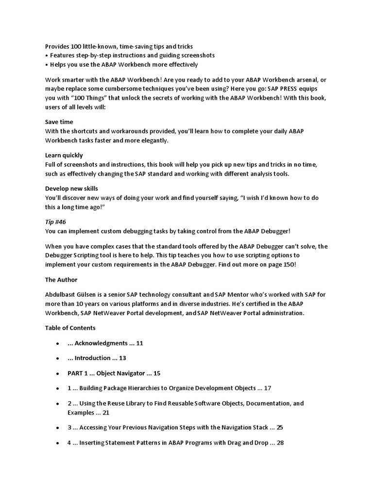 100 Things You Should Know About ABAP Workbench | PDF | Databases | Object (Computer Science)