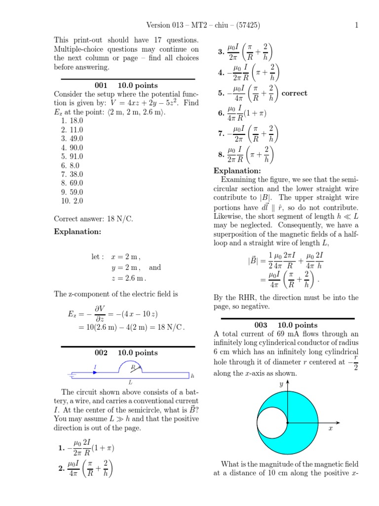 Physics Multiple-Choice Questions | PDF | Dielectric | Dipole