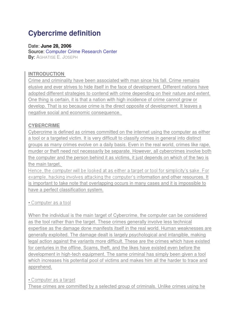 Cybercrime Definition | PDF