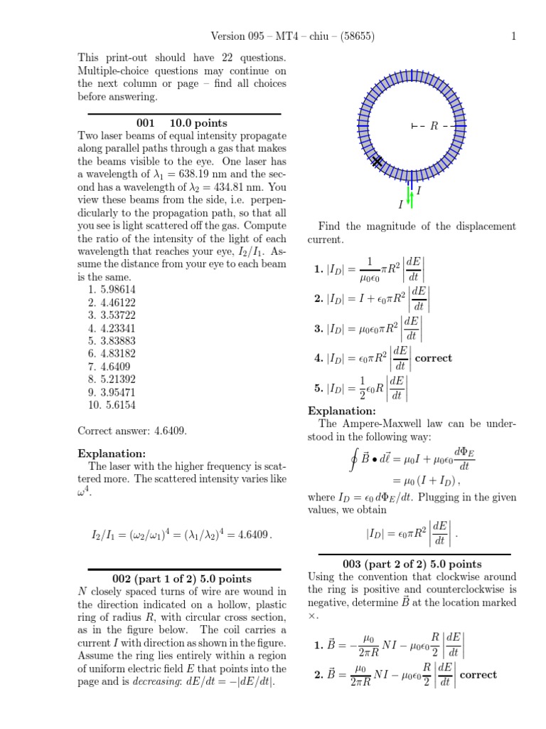 PHY 303L MT4 Solutions | PDF | Polarization (Waves) | Sunset