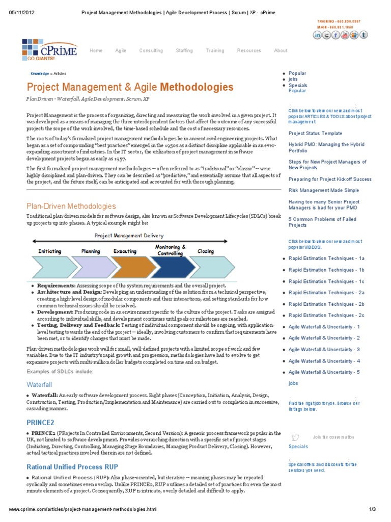 Project Management Methodologies - Agile Development Process - Scrum ...