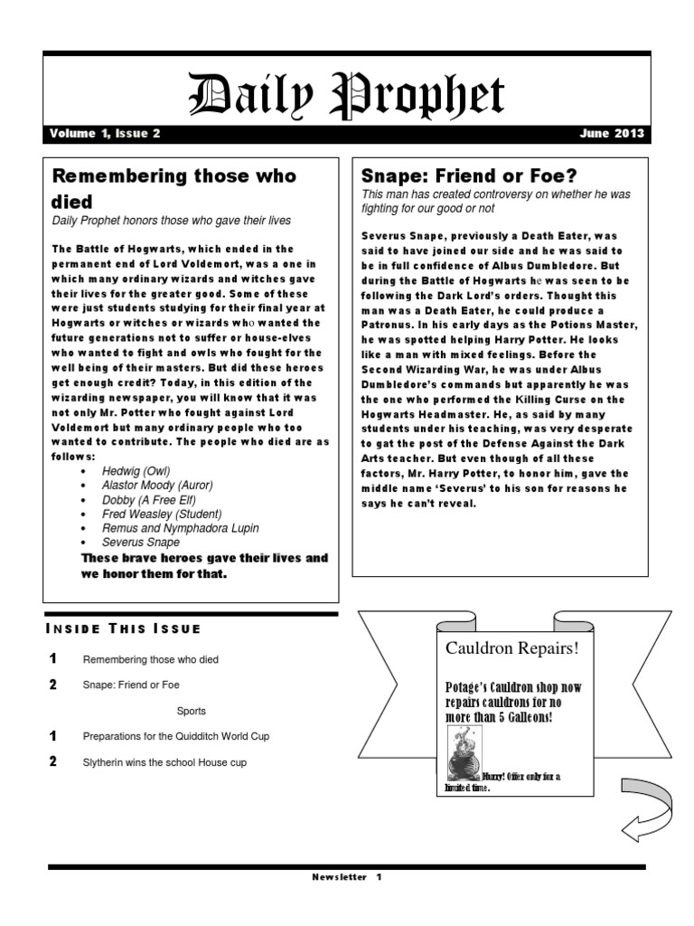 Daily Prophet 2 | PDF | Magic (Paranormal) | Harry Potter Universe