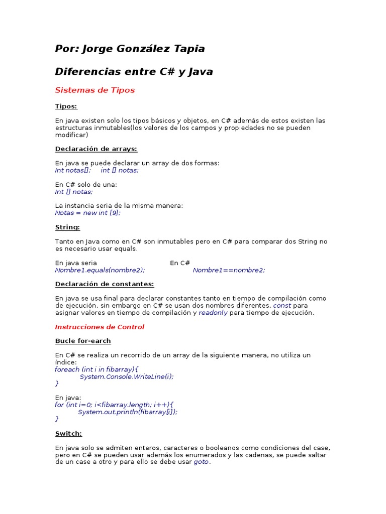 Diferencias Entre Java y C# | PDF | C Sharp (lenguaje de programación ...