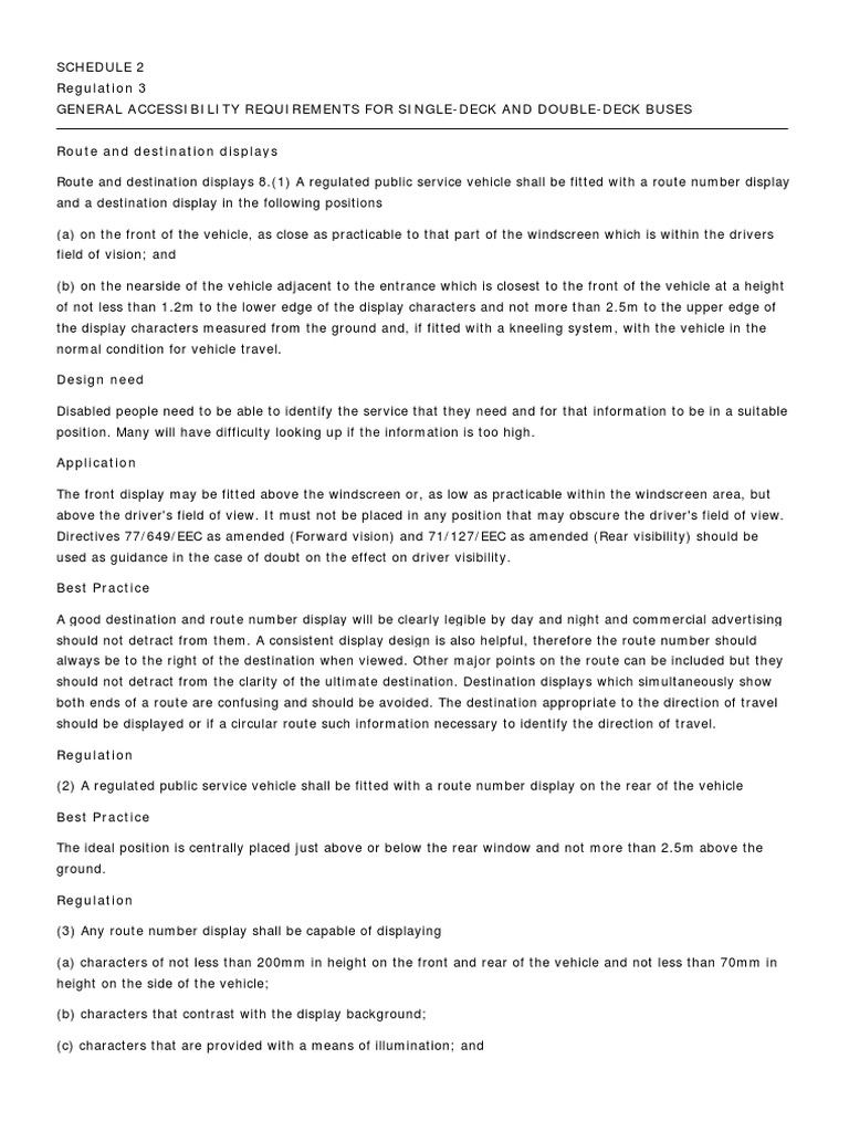 DDA Regulations, Route and Destination Displays | PDF | Bus | Typefaces