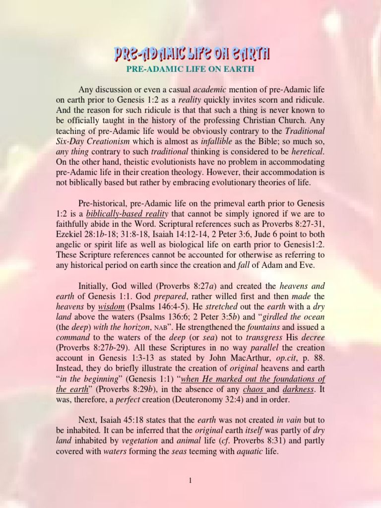 Pre Adamic Life On Earth | PDF | Garden Of Eden | Genesis Creation ...
