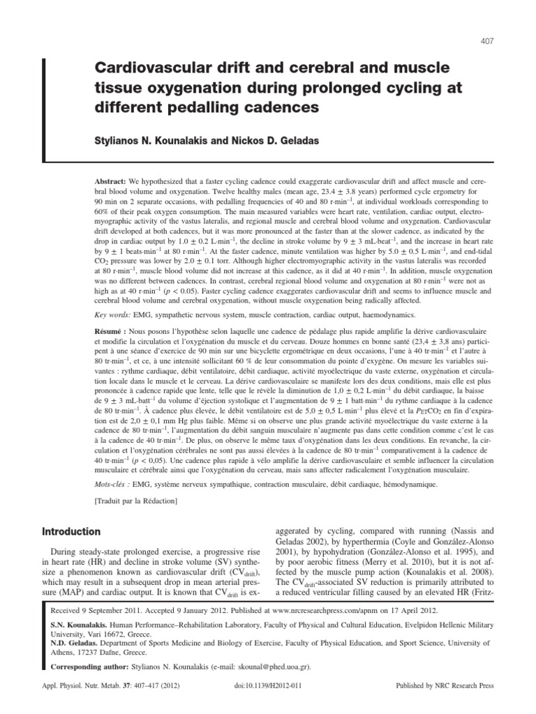 Cardiovascular Drift and Cerebral and Muscle Tissue Oxygenation During ...