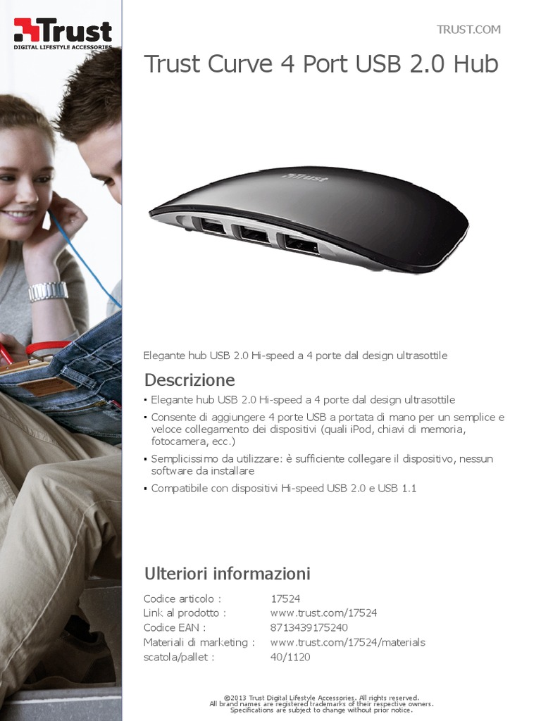 Trust Curve 4 Port USB 2.0 Hub: Descrizione | PDF