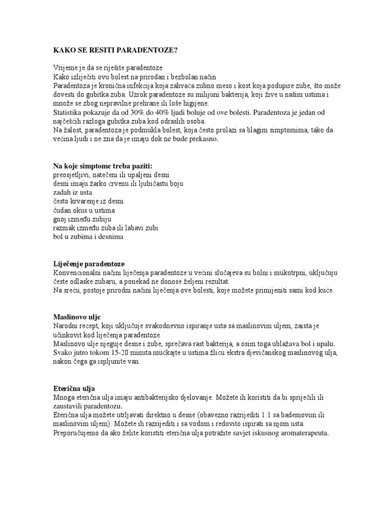 Kako Se Resiti Paradentoze | PDF