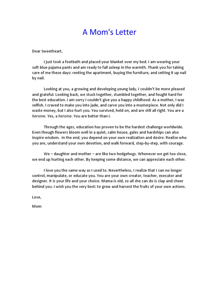 A Mother's Heartfelt Letter | PDF | Poetry