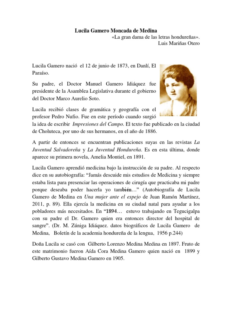 Biografía de Lucila Gamero de Medina | PDF | Ciencias sociales | Novela ...