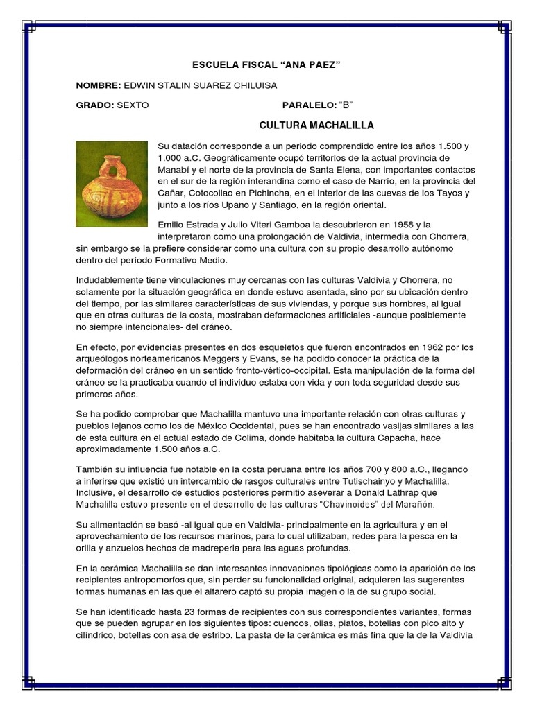 Cultura Machalilla y Chorrera en Ecuador | PDF | Arqueología | Cultura ...