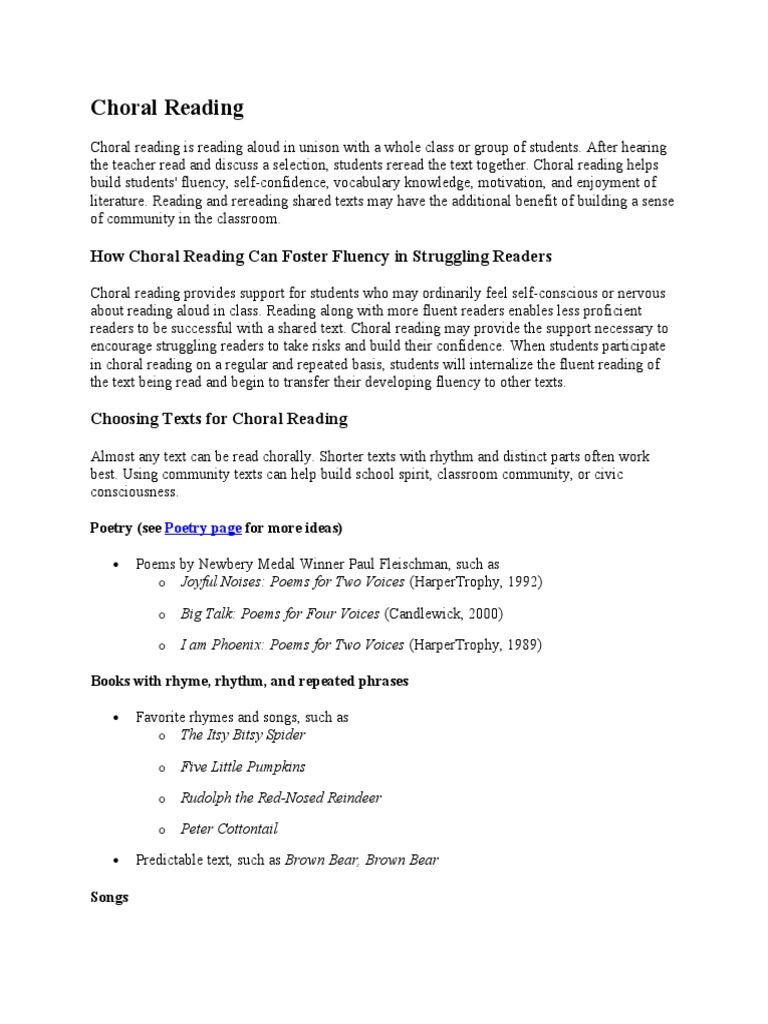 Choral Reading | Reading (Process) | Poetry