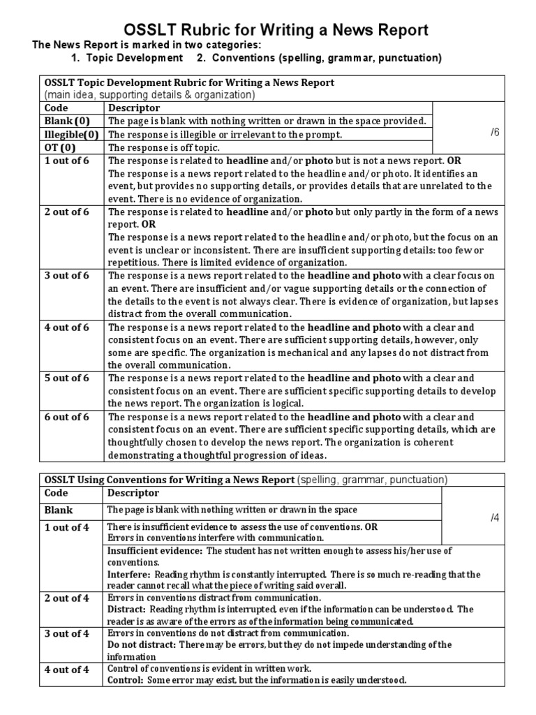 Rubric For Writing A News Report | PDF | Semiotics | Communication