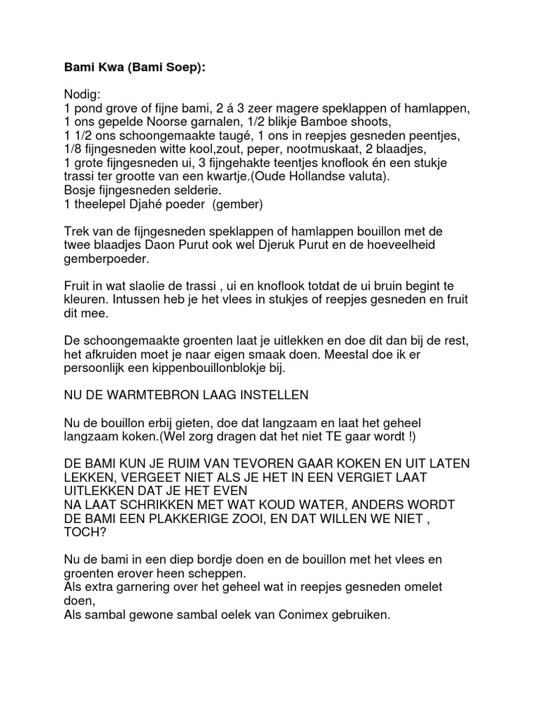 Bami Kwa - Bami Soep Koninklijke Marine | PDF