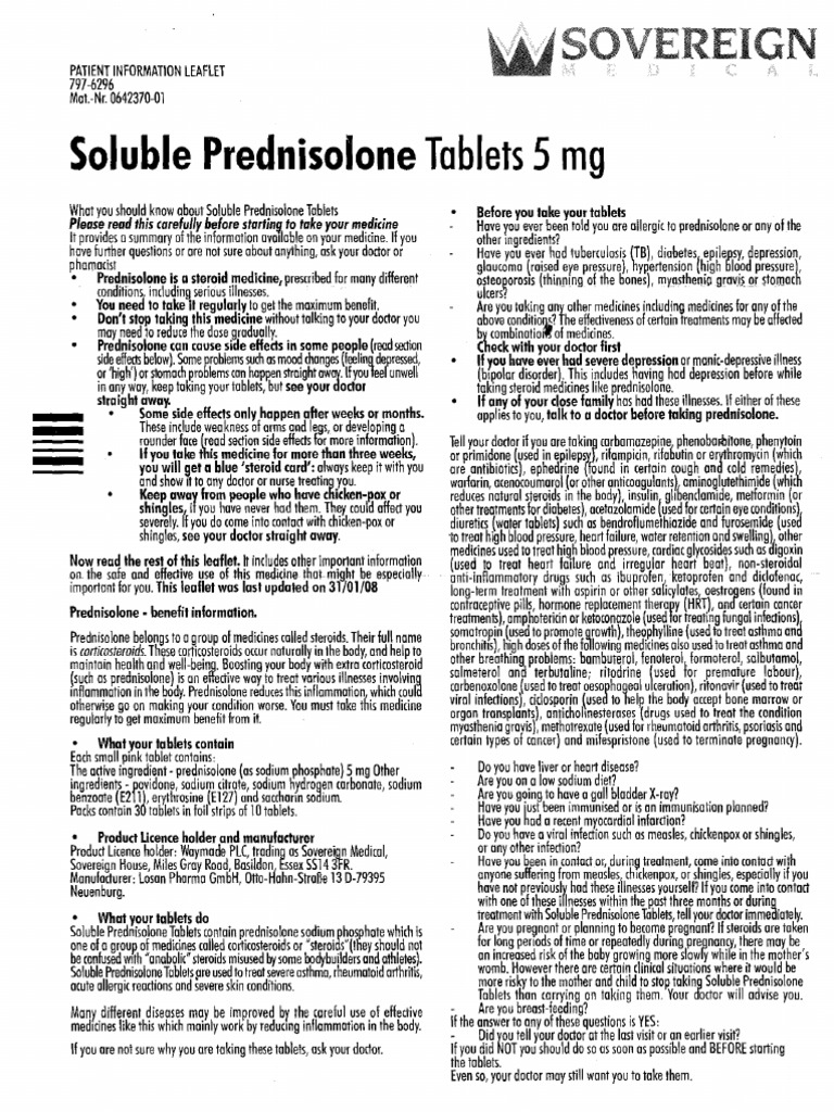 Soluble Prednisolone 5mg | PDF | Dose (Biochemistry) | Chemistry