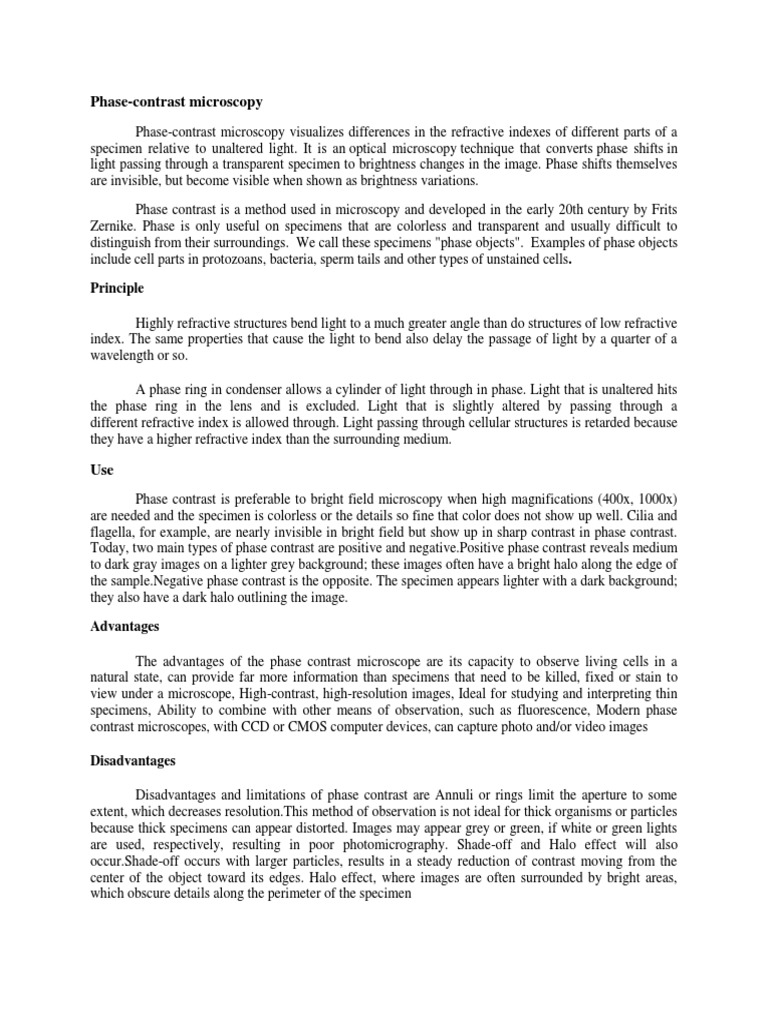 Phase Contrast Micros | PDF | Microscopy | Optics