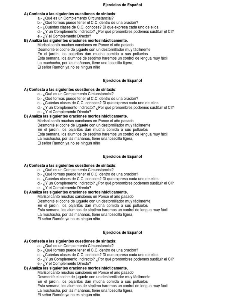 Identificación y análisis de complementos oracionales y oraciones de ejemplo | PDF | Objeto ...