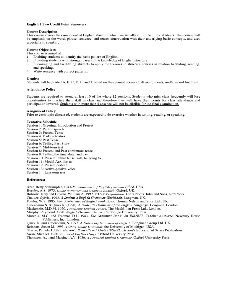 English Structure Course Overview | PDF | Grammatical Tense | English ...