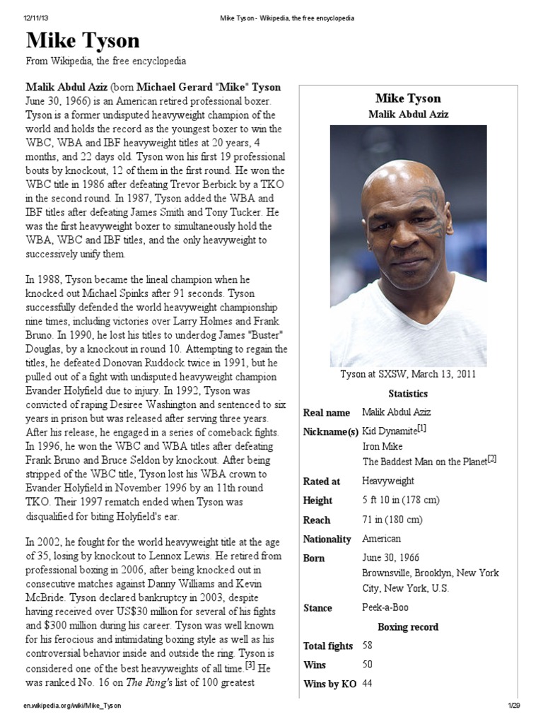 Mike Tyson - Wikipedia, The Free Encyclopedia | Mike Tyson | Boxing People