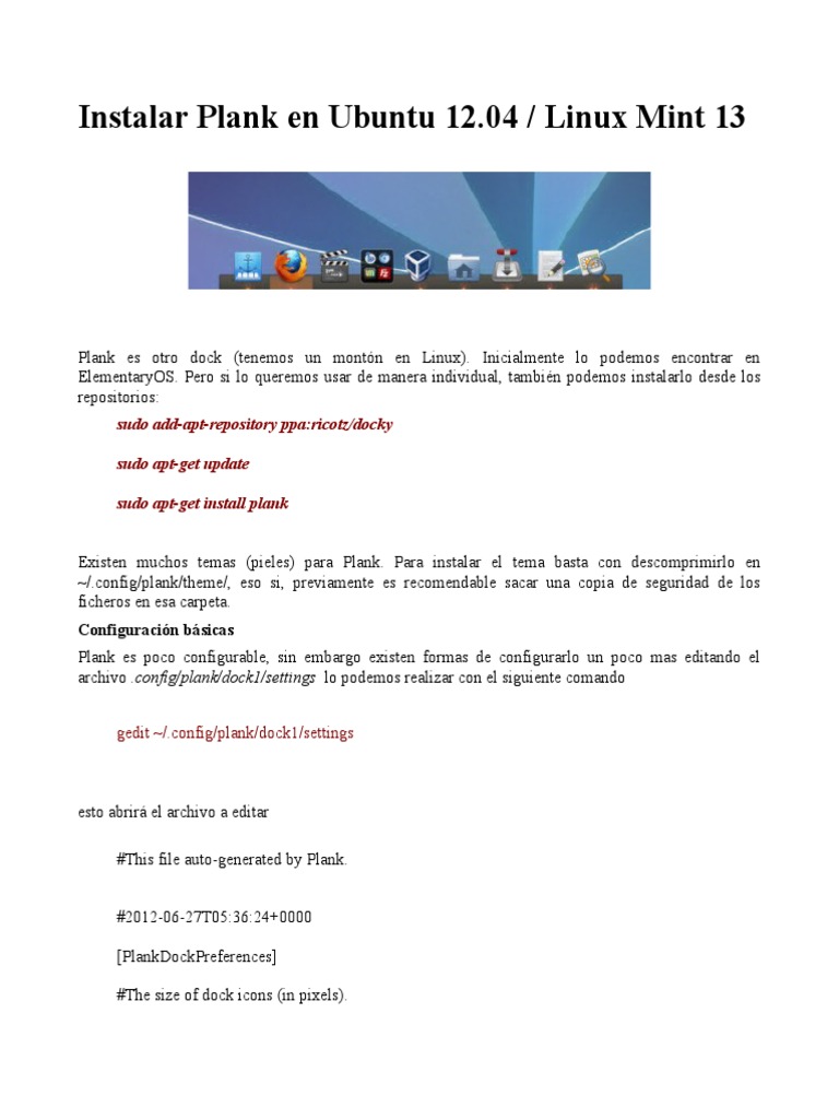 Instalar y Configurar Plank en Ubuntu 12.04 | PDF | Distribución de ...