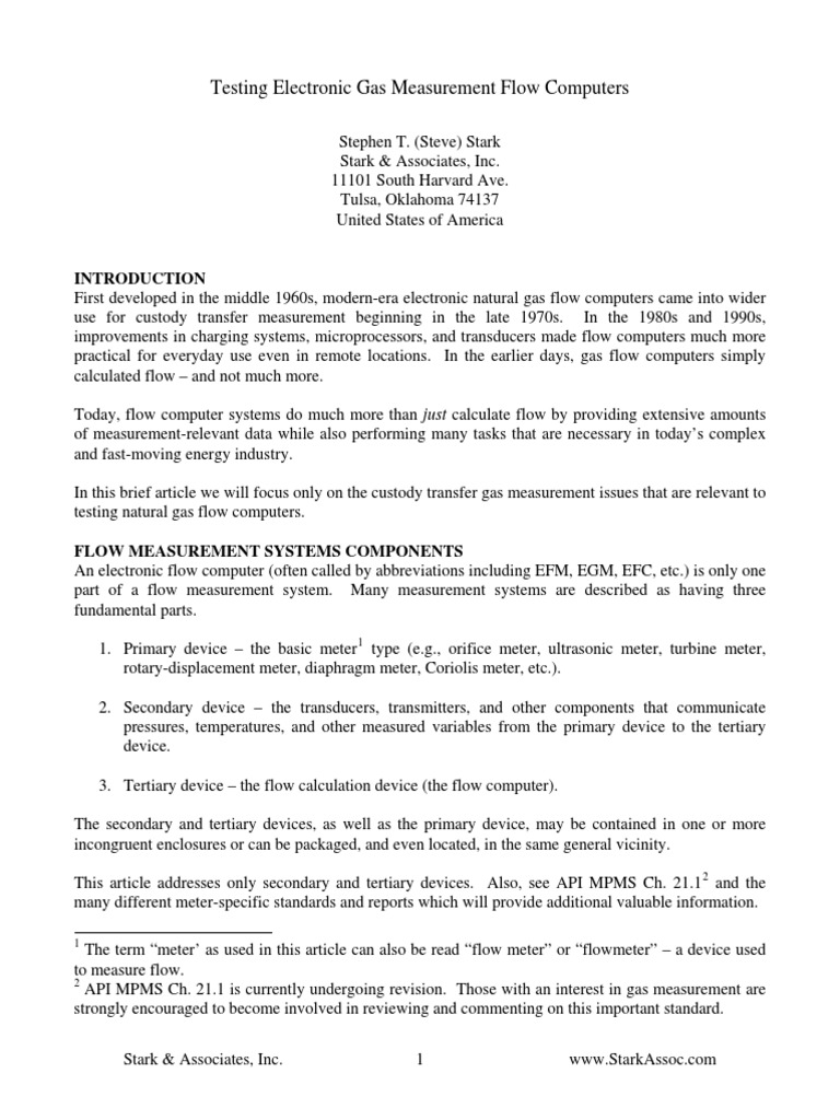 Testing and Evaluating Electronic Gas Measurement Flow Computers | PDF ...