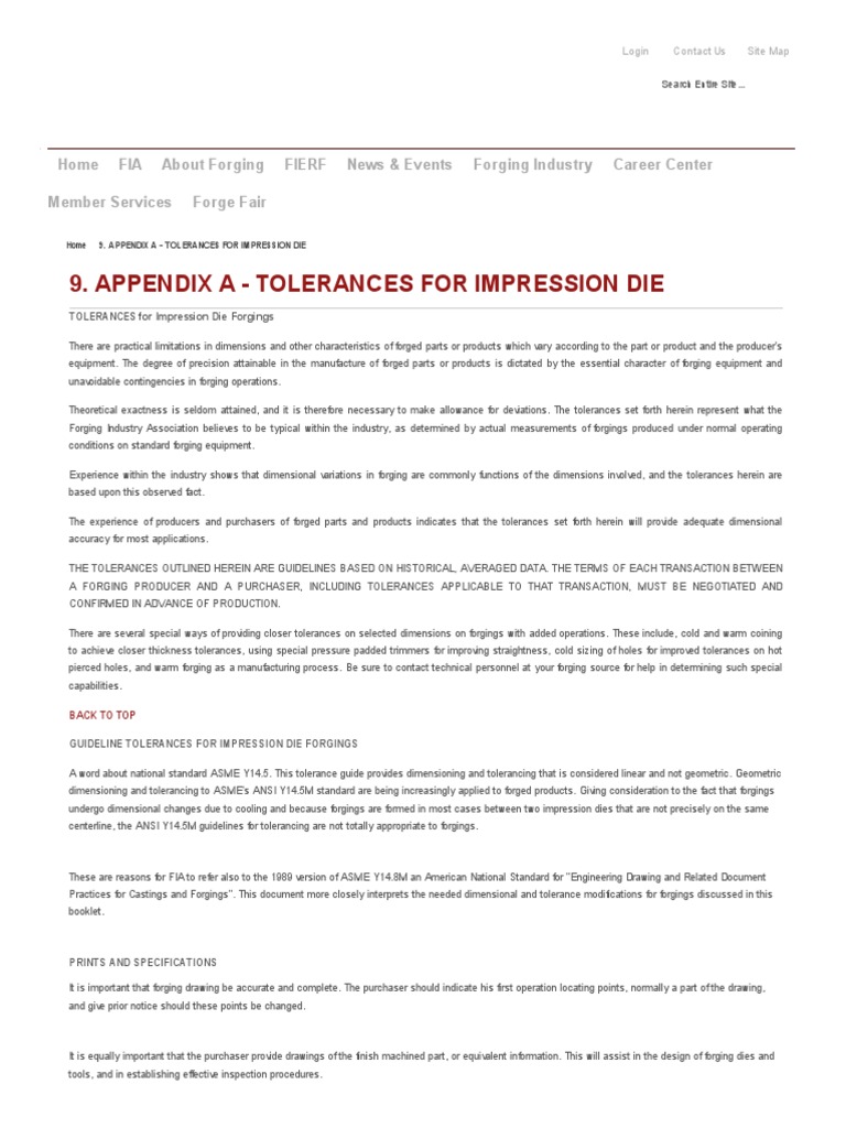Appendix A - Tolerances For Impression Die | PDF | Engineering ...