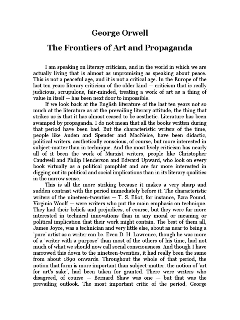 Art vs. Propaganda in Literature | PDF | George Orwell | Aesthetics