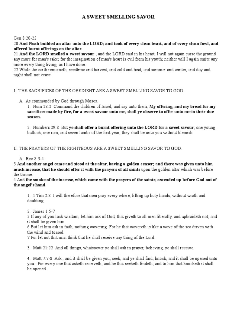 A Sweet Smelling Savor Outline and Sermon by Charles A. Yawn | PDF ...