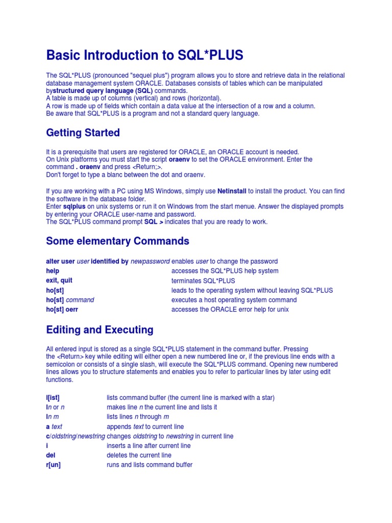 Basic Introduction To SQL PLUS: Getting Started | PDF | Sql | Table ...