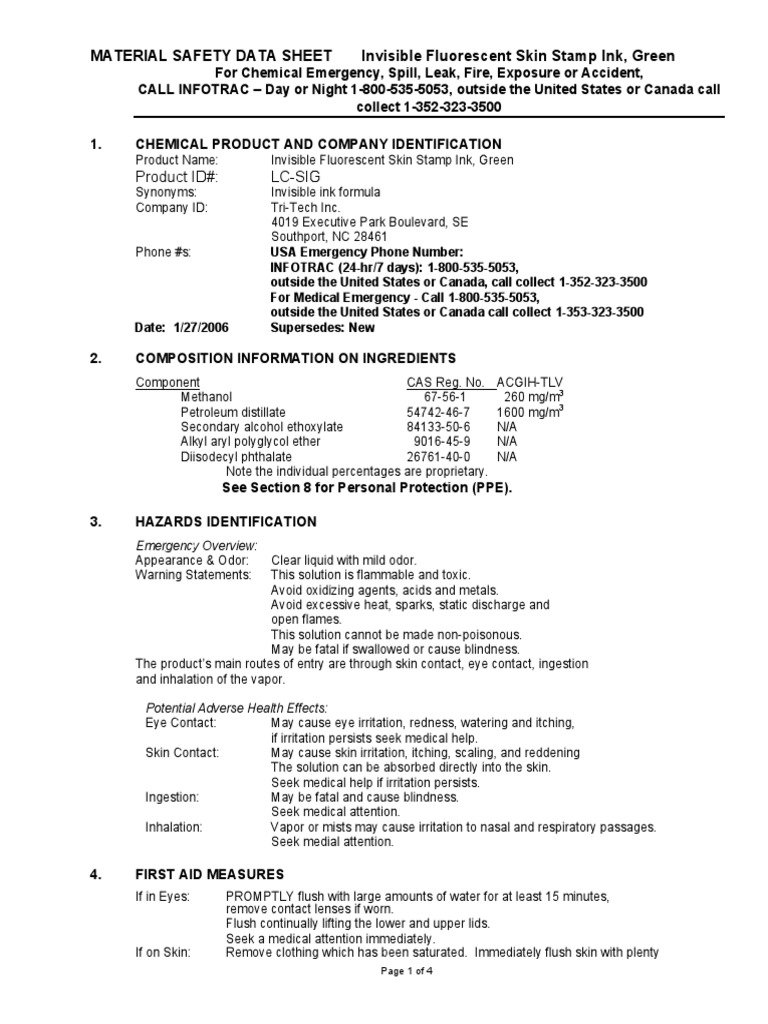 Invisible Fluorescent Skin Stamp Ink, Green | PDF | Personal Protective ...