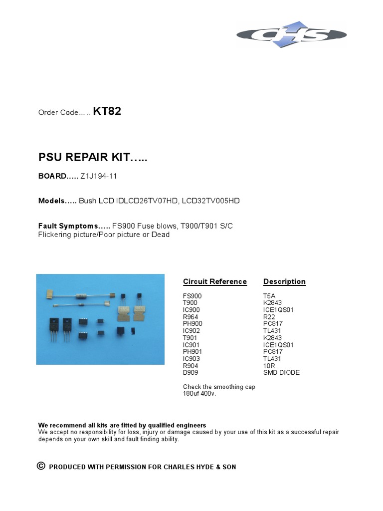 PSU Repair Kit for Bush LCD Models | PDF